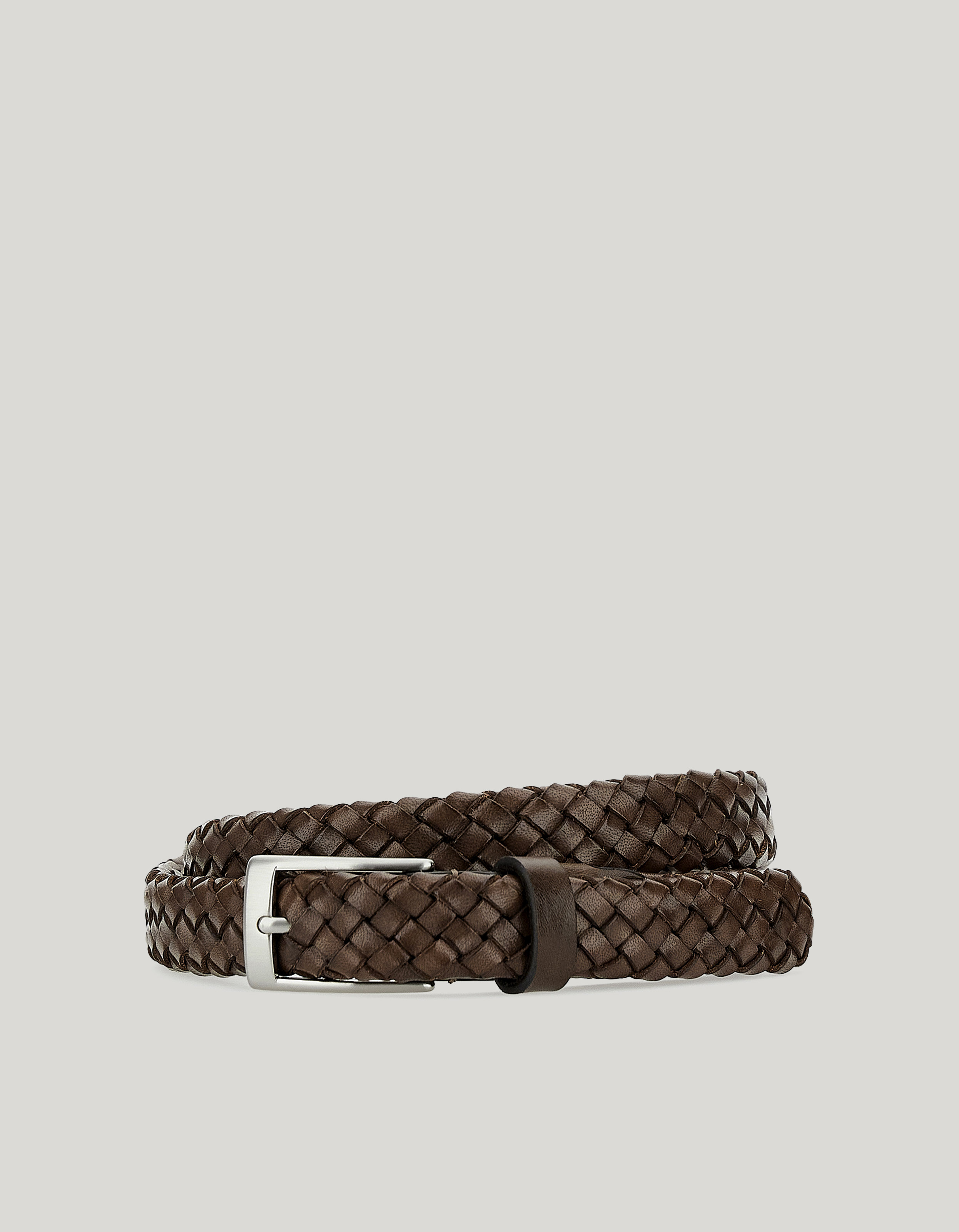 Tubular Braided Leather Belt In Mud Color - Canali US