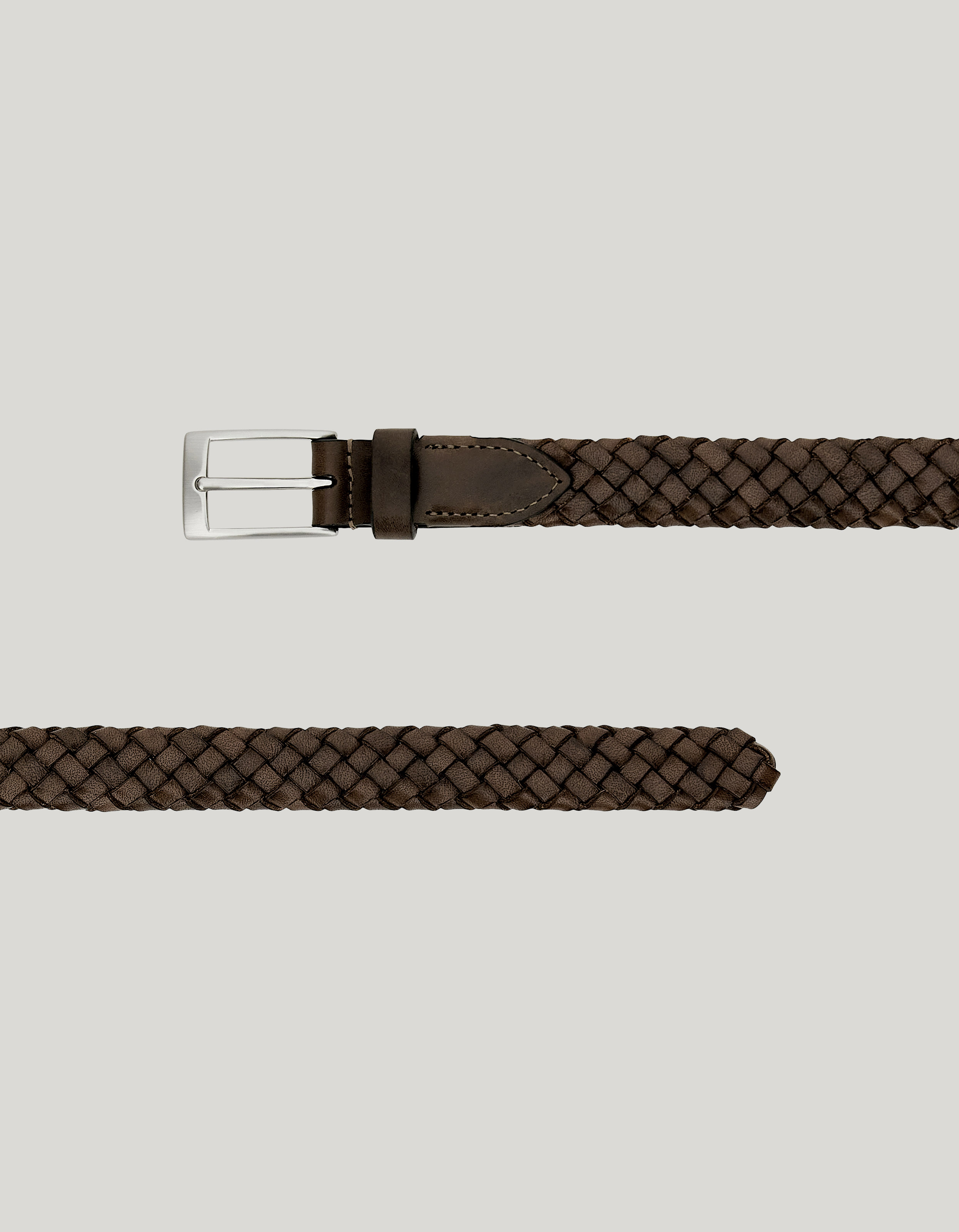 Tubular Braided Leather Belt In Mud Color - Canali US